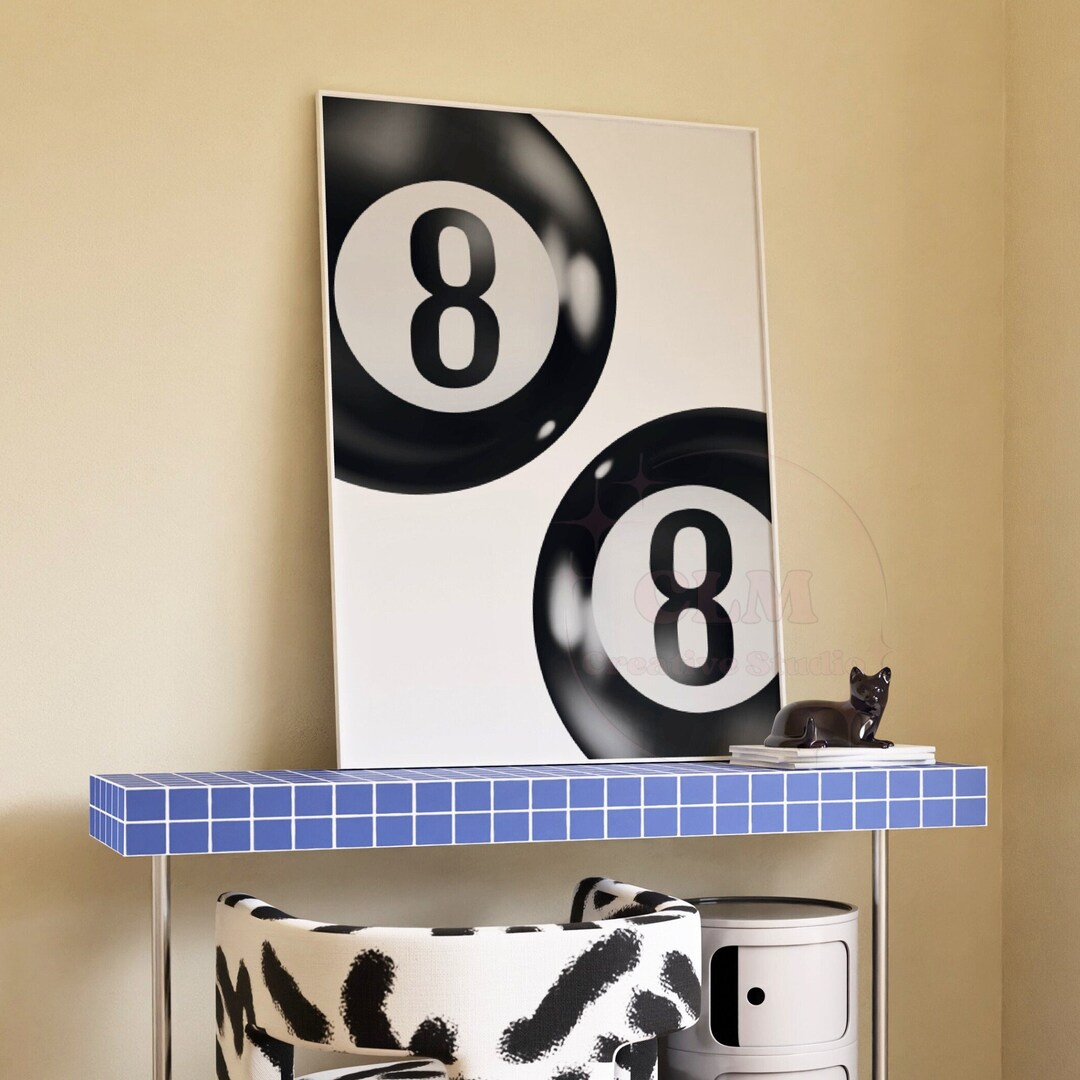 8 Ball Print, Y2K Room Decor, Preppy Bar Cart Wall Art, Psychedelic ...