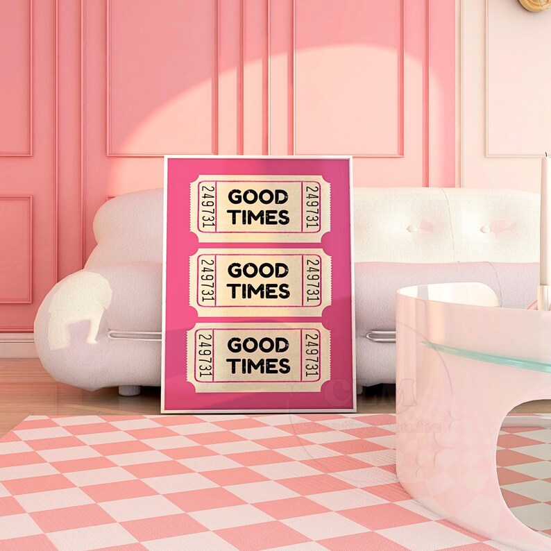 Preppy Retro Tickets Poster, Hot Pink & Yellow Good Times Ticket Wall ...