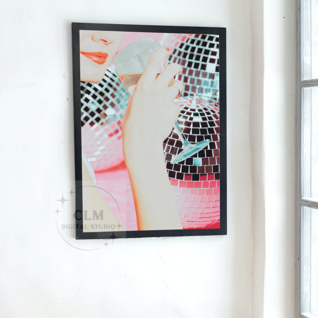 Preppy Champagne Disco Ball Poster, Trendy Retro Bar Cart Wall Art ...