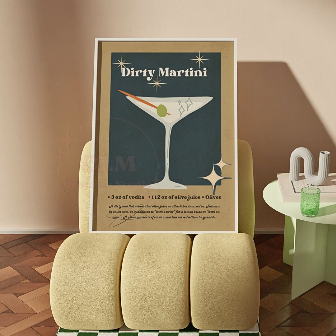 Preppy Retro Dirty Martini Poster Trendy Retro Bar Cart Wall - Etsy