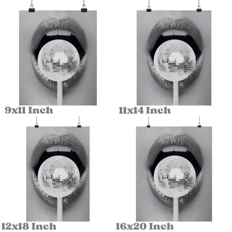 Disco Ball Lollipop & Lips Print, Preppy Retro Bar Cart Poster Printed ...