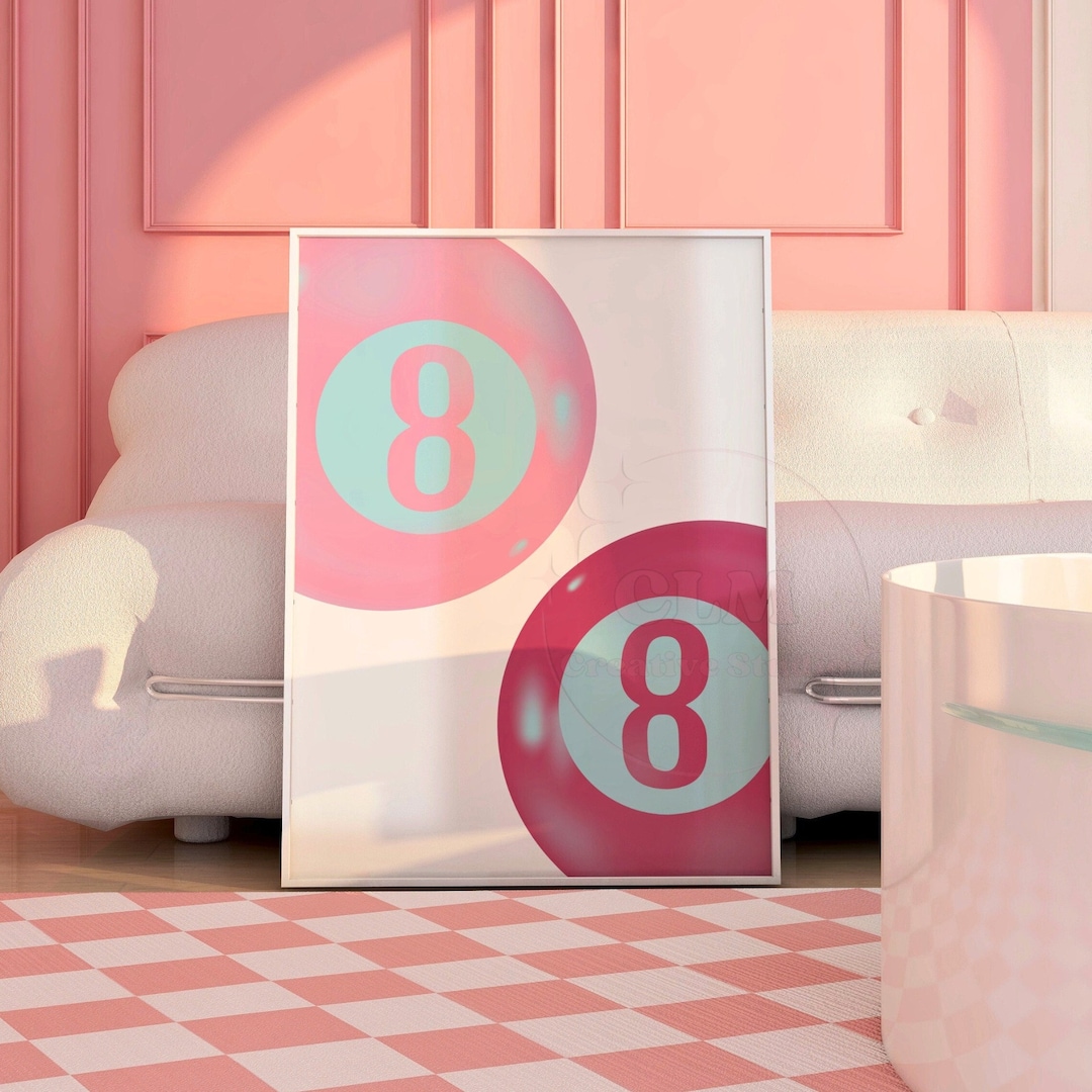 Pink 8 Ball Print, Y2K Room Decor, Preppy Bar Cart Wall Art ...
