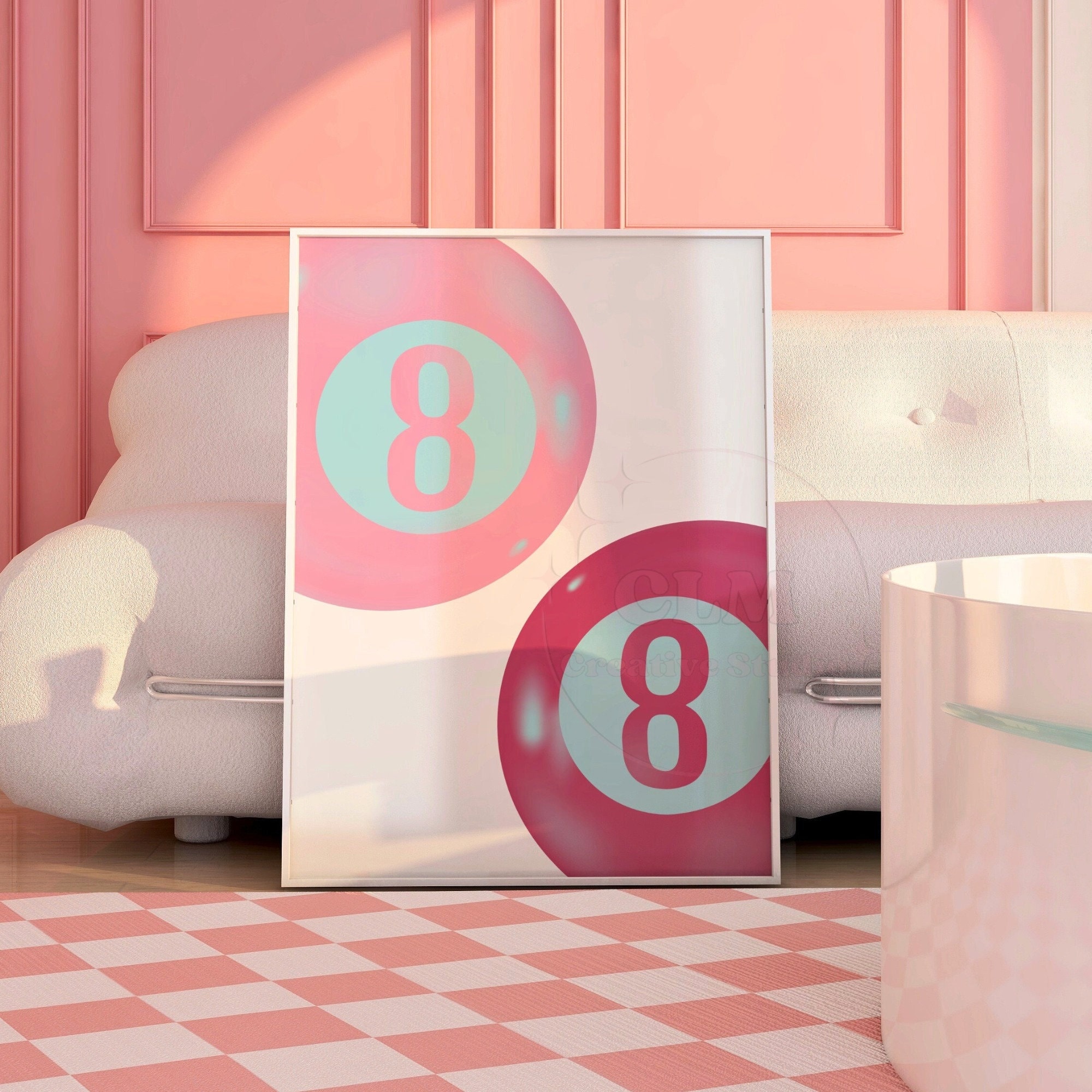 Pink 8 Ball Print, Y2K Room Decor, Preppy Bar Cart Wall Art ...
