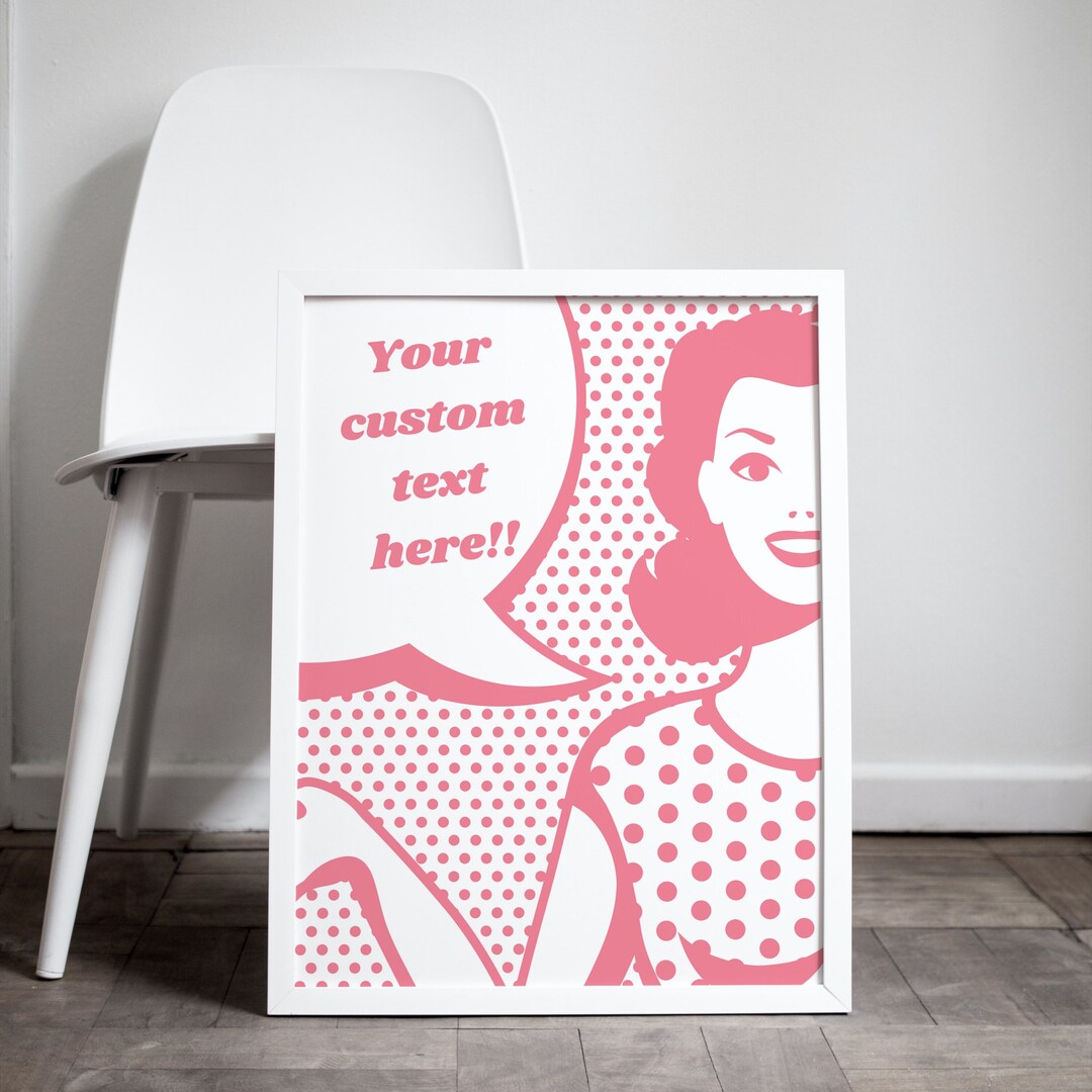 Retro Girl Comic Custom Quote Print Personalized Text Color Options ...