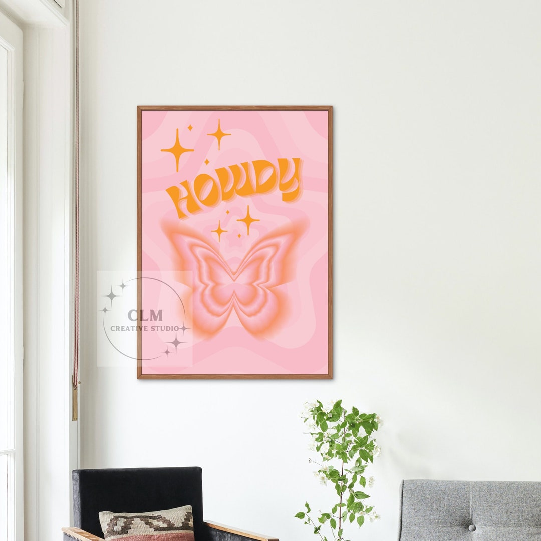 Preppy Butterfly Print, Trendy Retro Vibe Poster, Psychedelic Girly ...
