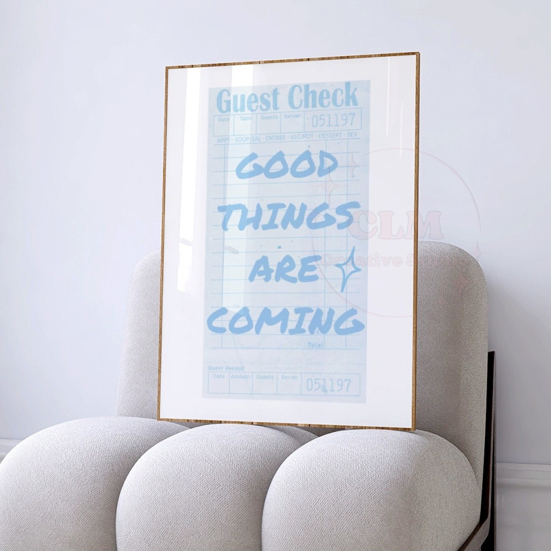 Good Things Are Coming Guest Check Print, Preppy Retro Bar Cart Wall ...