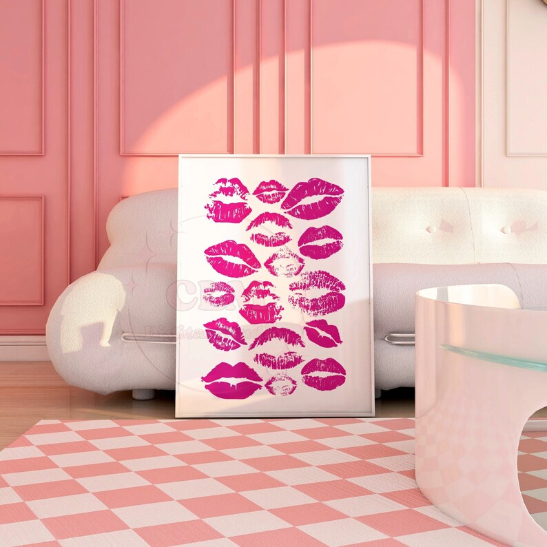 Hot Pink Kiss Mark Print, Kisses Aesthetic Shipped to You Poster ...