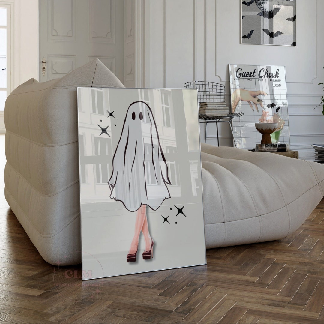 Preppy Ghost Poster, Trendy Halloween Wall Art, Funky Girly Neutral ...