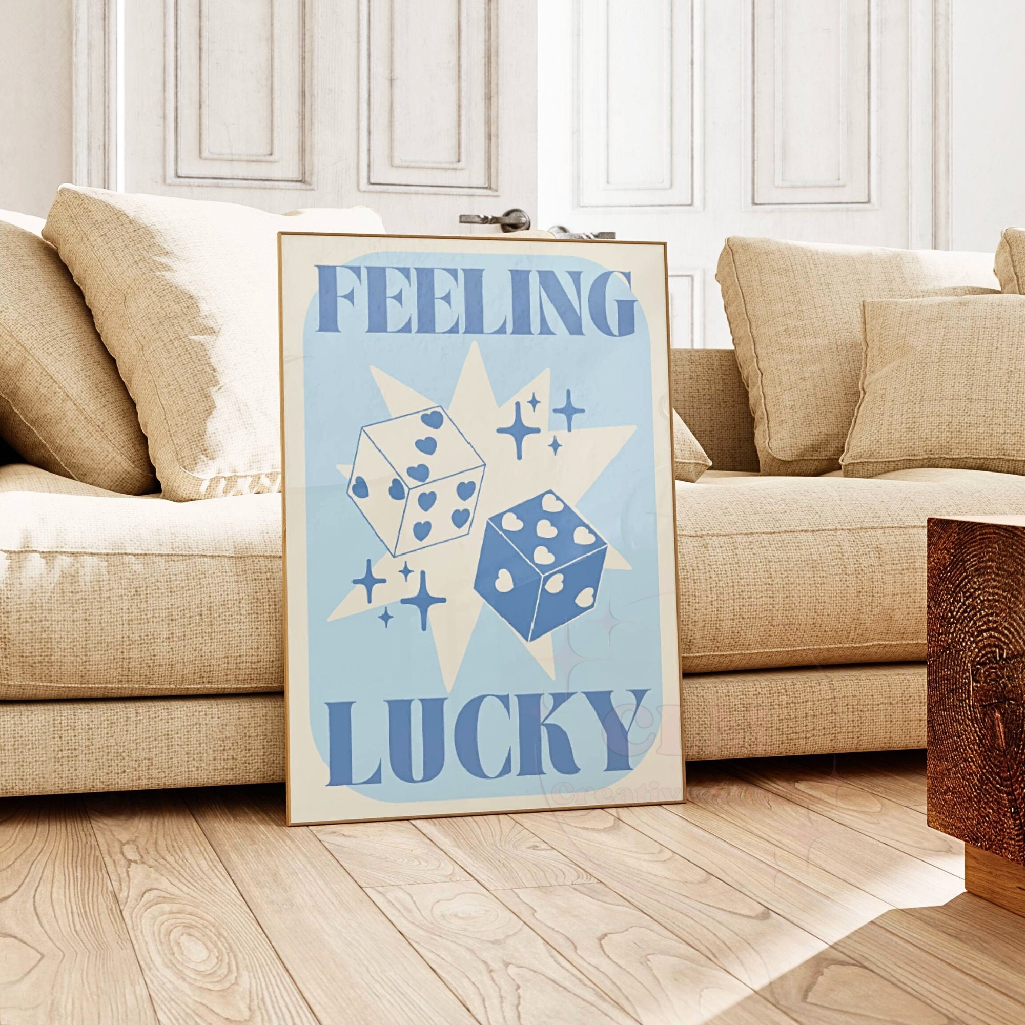 Feeling Lucky Dice Typography Print, Preppy Retro Bar Cart Wall Art ...