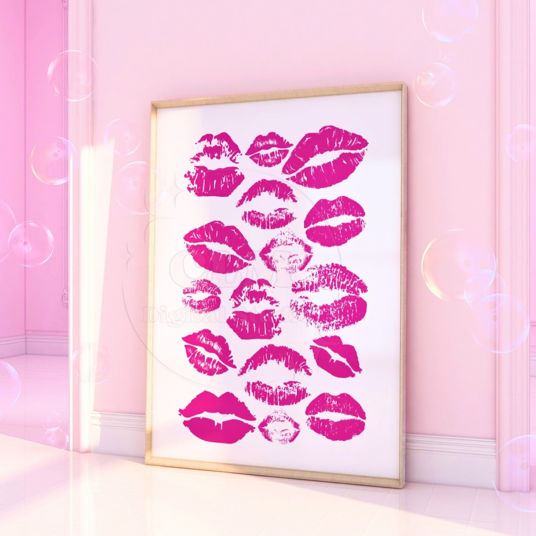 Hot Pink Kiss Mark Print, Kisses Aesthetic Shipped to You Poster ...