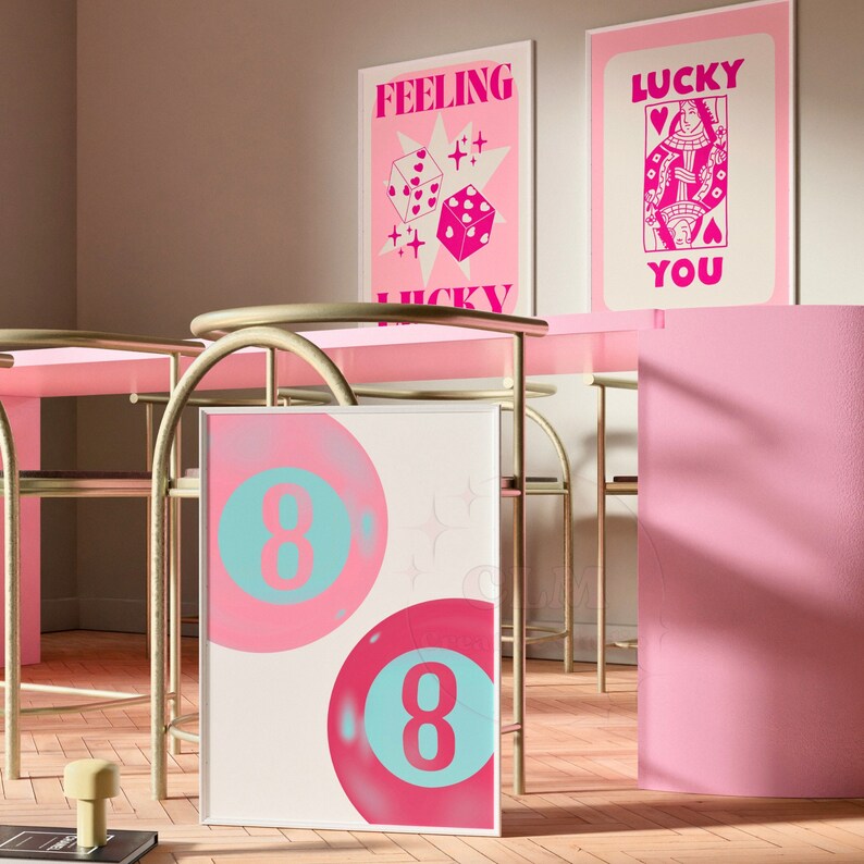 Pink 8 Ball Print, Y2K Room Decor, Preppy Bar Cart Wall Art ...
