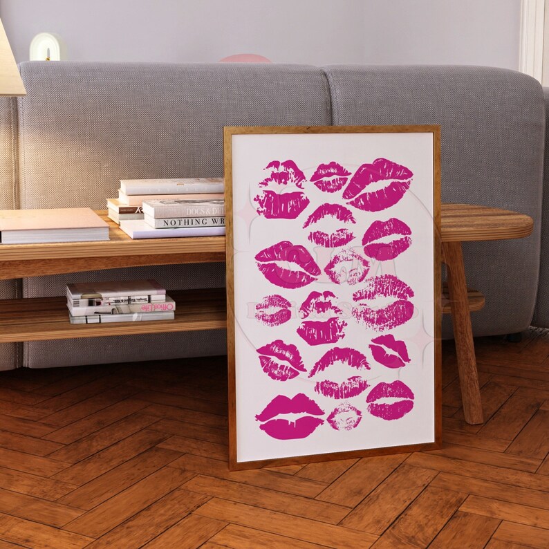 Hot Pink Kiss Mark Print, Kisses Aesthetic Shipped to You Poster ...