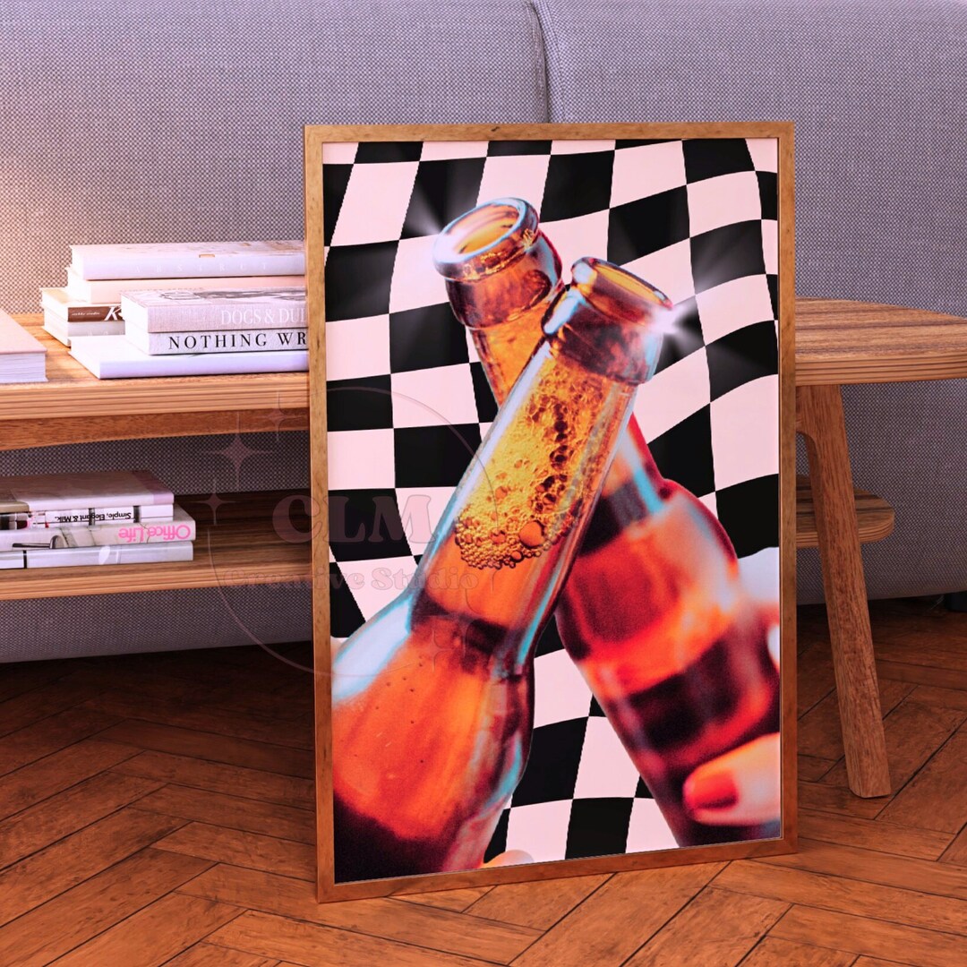 Trendy Retro Bar Cart Poster, Preppy Beer Cheers Wall Art, Vintage ...