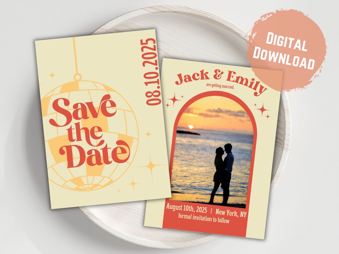 Editable Double Sided Save the Date Invitation Template With Disco ...