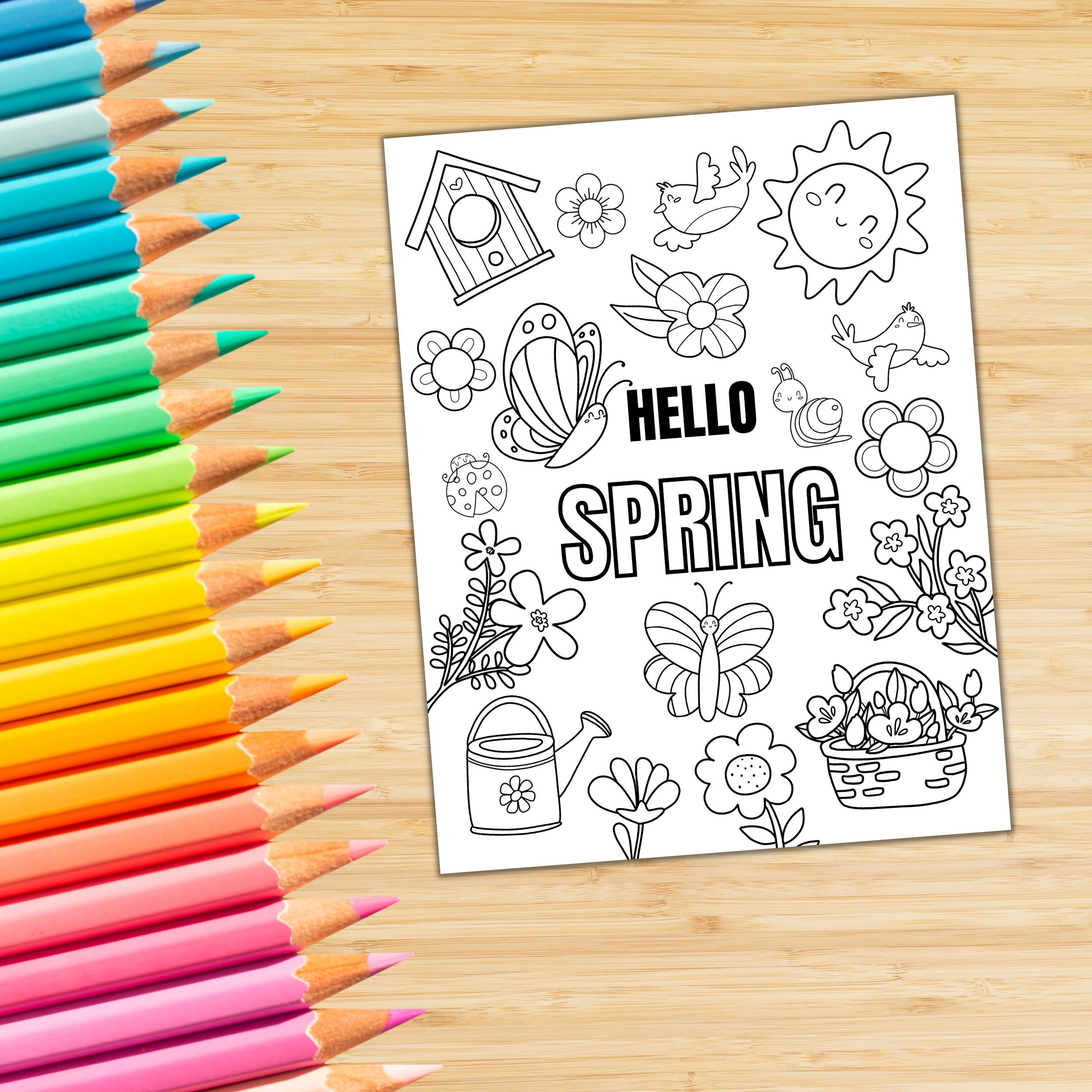 Spring Themed Coloring Pages, Bundle of 15 Designs - Printable Coloring ...
