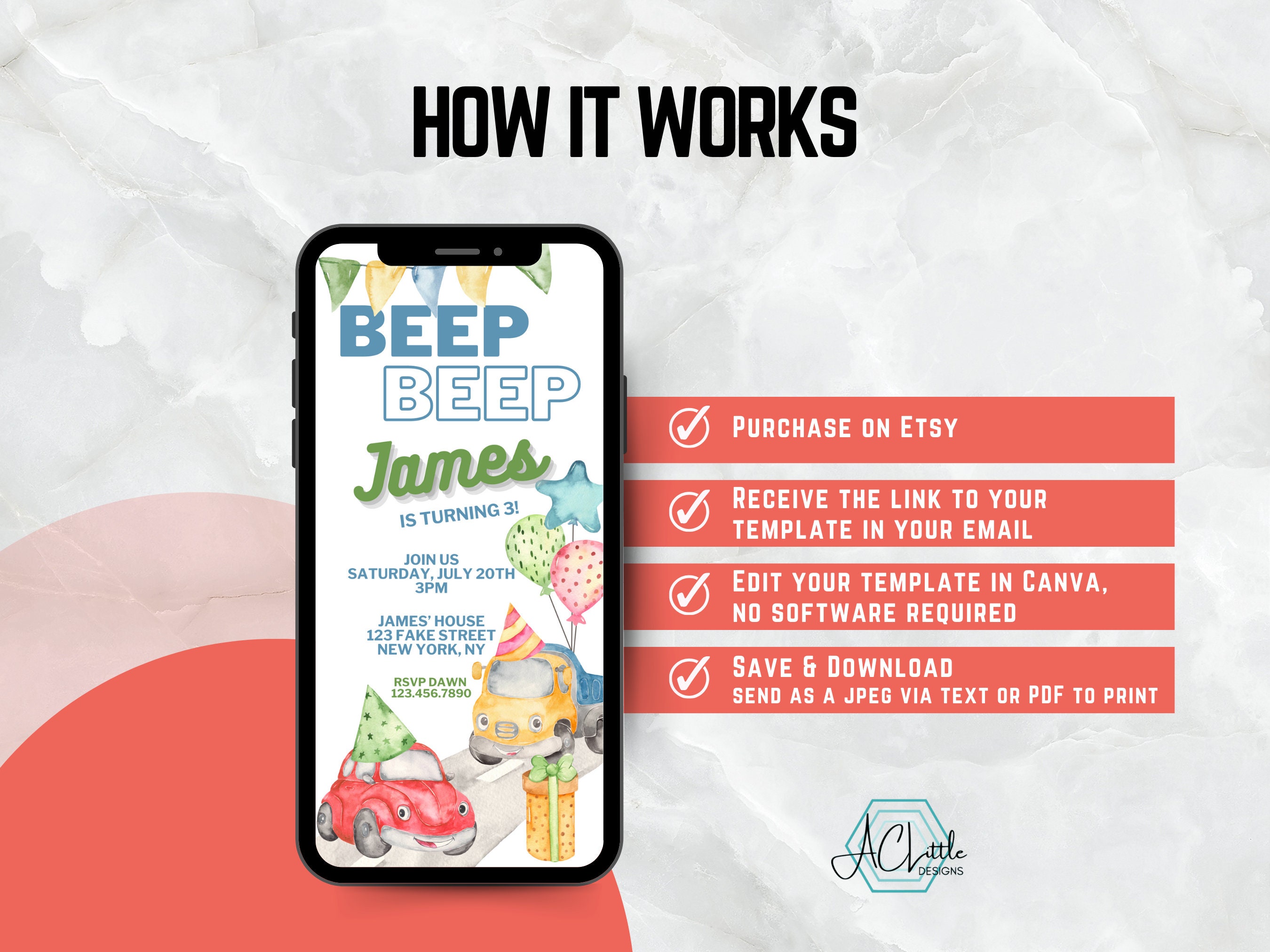 Car Birthday Invitation Template: Beep Beep Party (digital Download) - Etsy