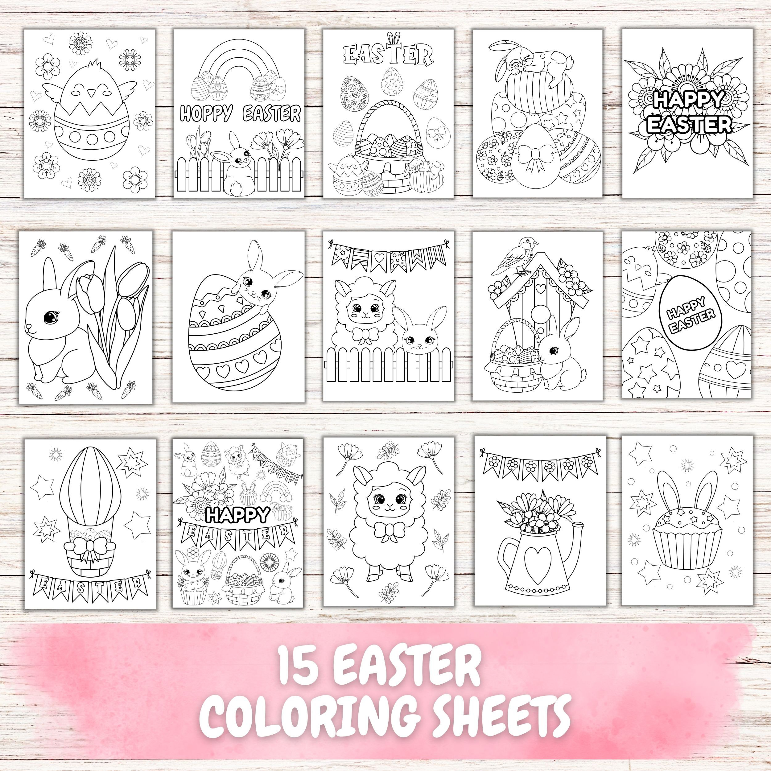 Easter Themed Coloring Pages for Kids of All Ages, Bundle of 15 Pages ...