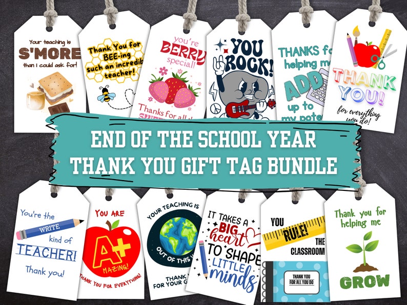 Teacher Gift Tags Bundle of 12, Funny End of School Year Appreciation ...