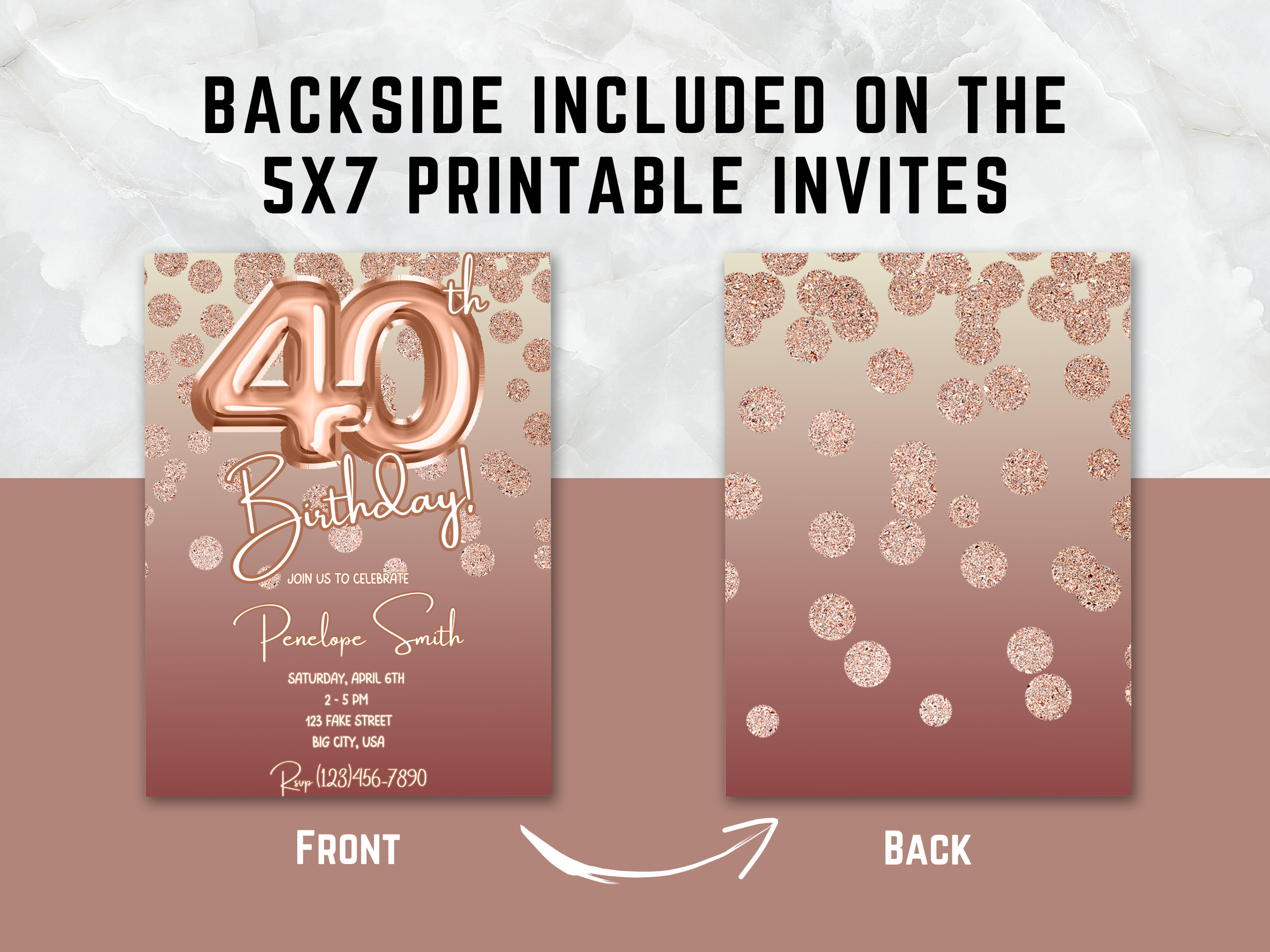 Editable Rose Gold Glitter 40th Birthday Invitation Template, Fortieth ...