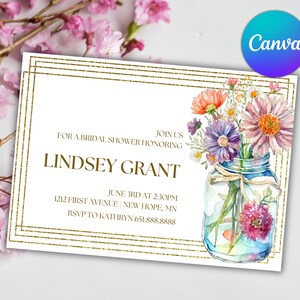 Floral Bouquet in a Mason Jar Bridal Shower Editable Invitation, Spring ...