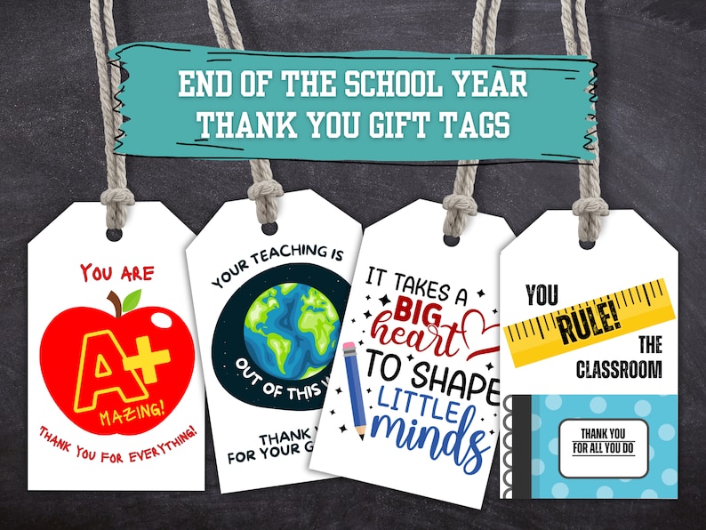 Teacher Gift Tags Set of 4, Funny End of School Year Appreciation Gift ...
