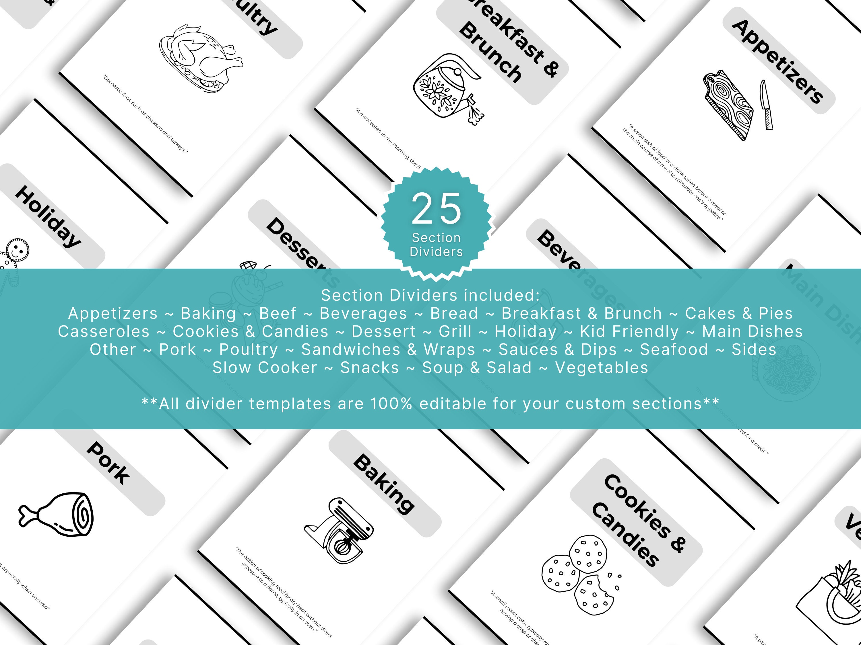 Printable Recipe Book, Recipe Binder Kit, Editable Template Bundle, DIY ...