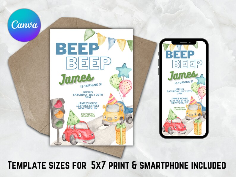 Editable Beep Beep Car Birthday Invitation Template, Car and Truck ...