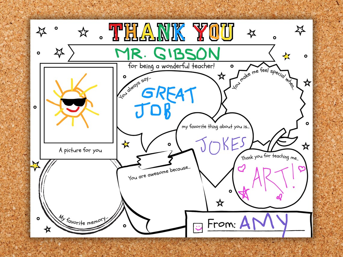 Thank You Teacher Coloring Page, End of Year Teacher Gift, Teacher ...