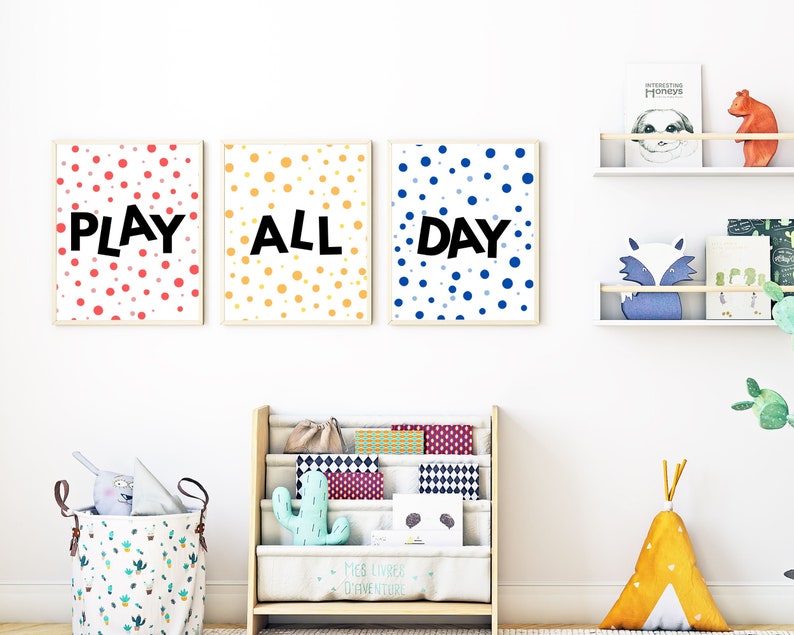 Play All Day Primary Colors, Set of 3 Playroom Prints, Nursery Decor ...