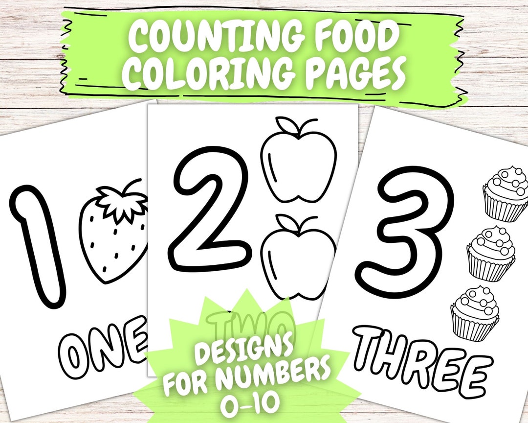 Number Coloring Pages (0-10) Featuring Food, Digital Download, Counting ...