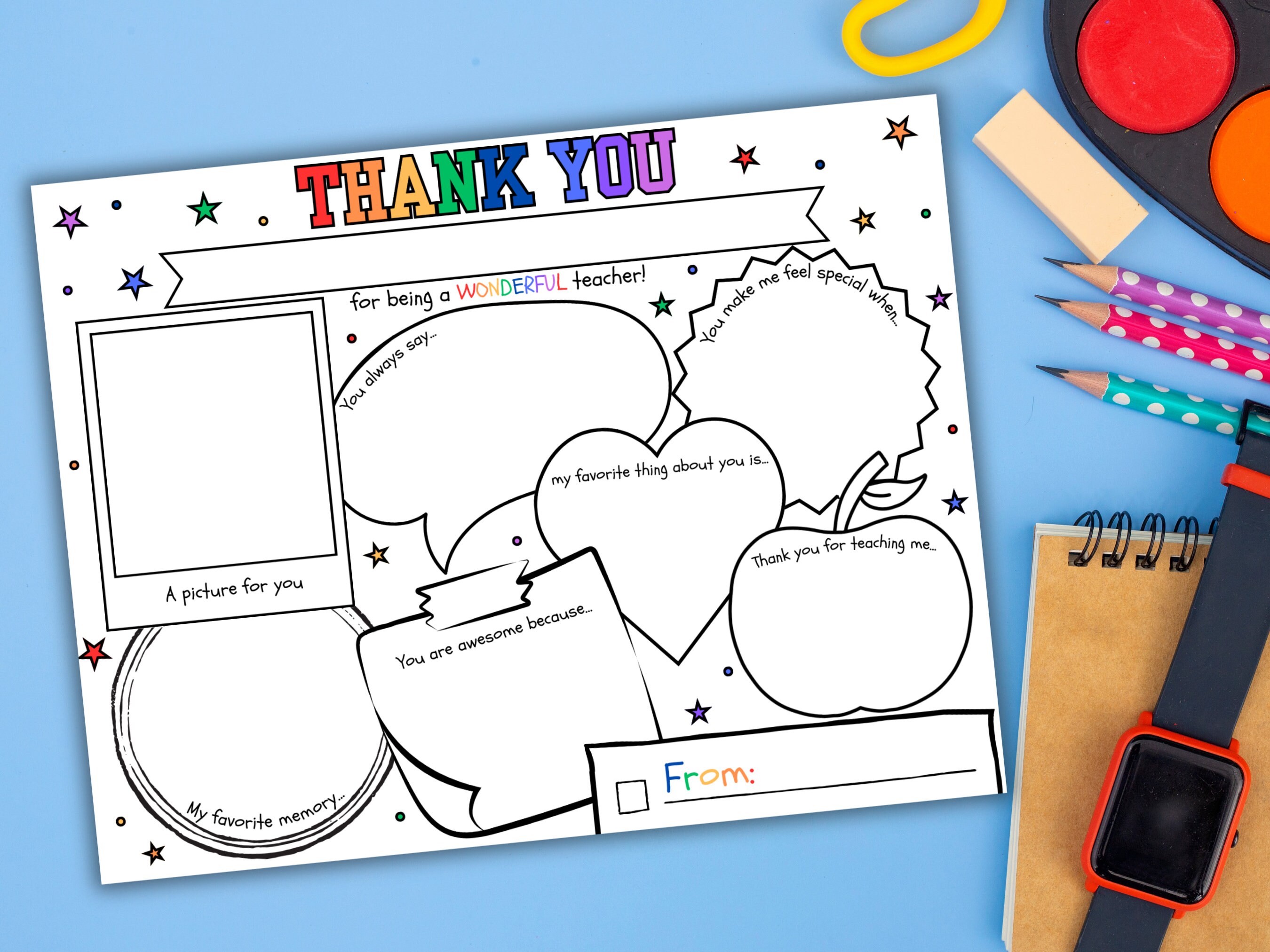 Thank You Teacher Coloring Page, End of Year Teacher Gift, Teacher ...