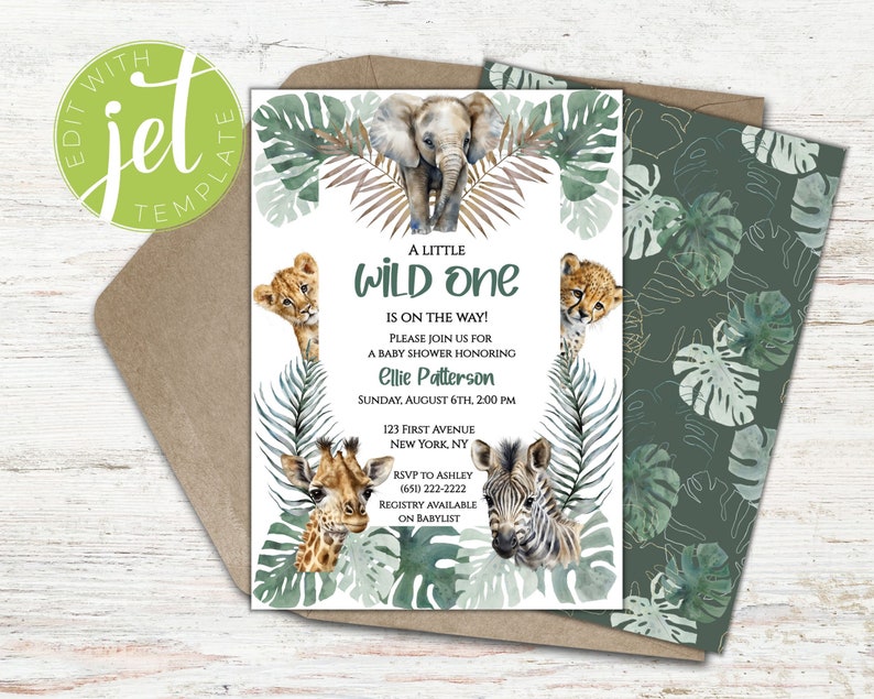 Safari wild One Theme Baby Shower Invitation, Jungle Animals and ...