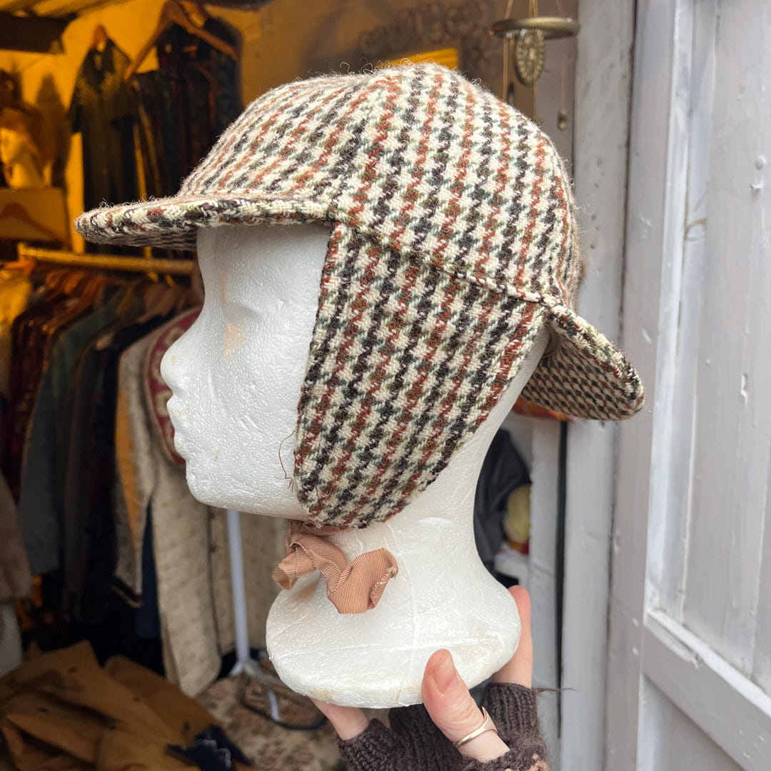 Vintage Harris Tweed Dog Tooth Check Deer Stalker Hat With Ear Flaps - Etsy