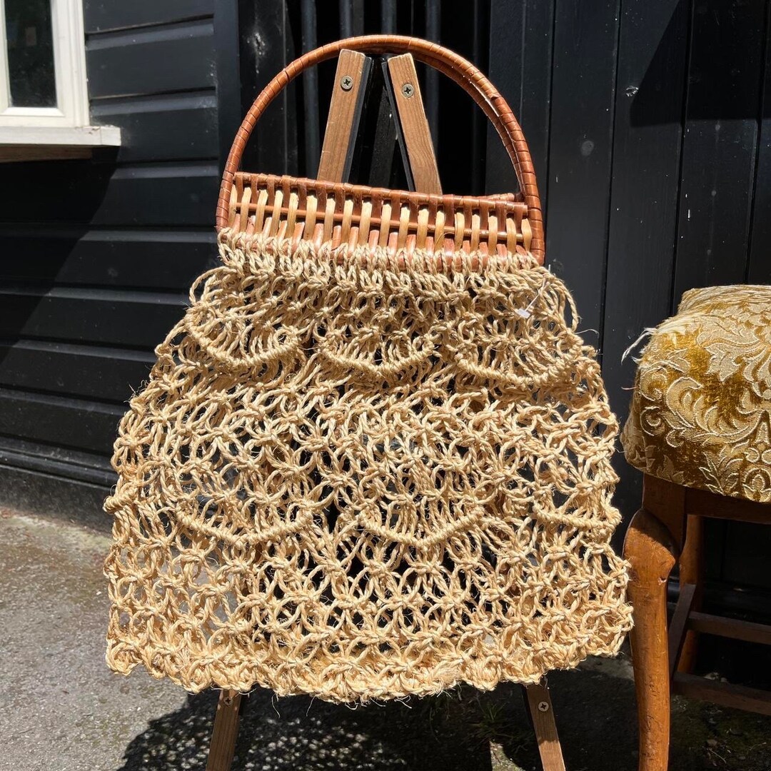 Vintage 70s Macrame Bag Hessian Boho Woven Wicker Straw - Etsy