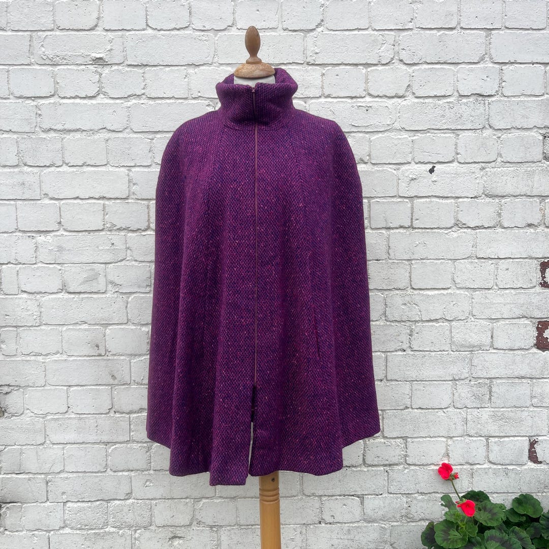 Vintage Purple Woven Wool Cape With Arm Holes Raspberry Lining One Size ...