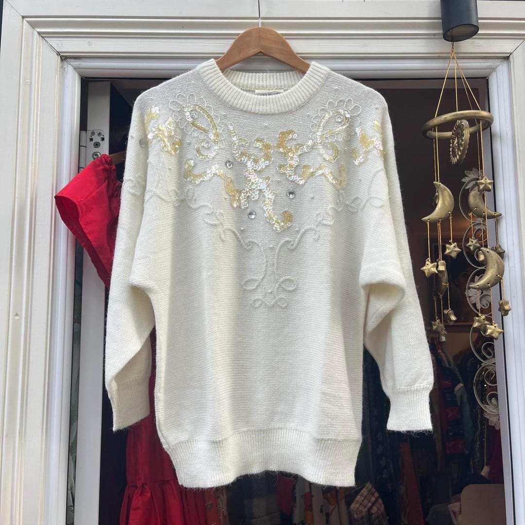 Vintage Angora Mix Knitted Wool Jumper. Has Batwinged Sleeves ...