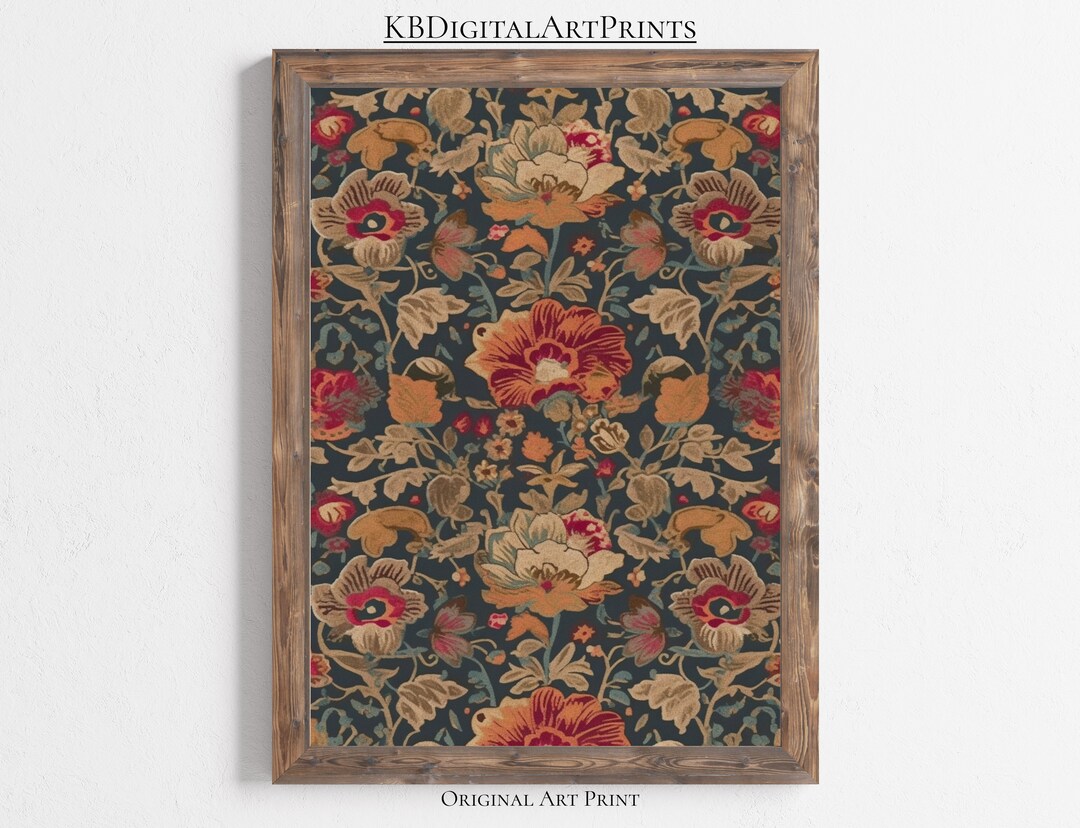 Printable Elegant Floral Tapestry Wall Art, Antique Textile Art ...