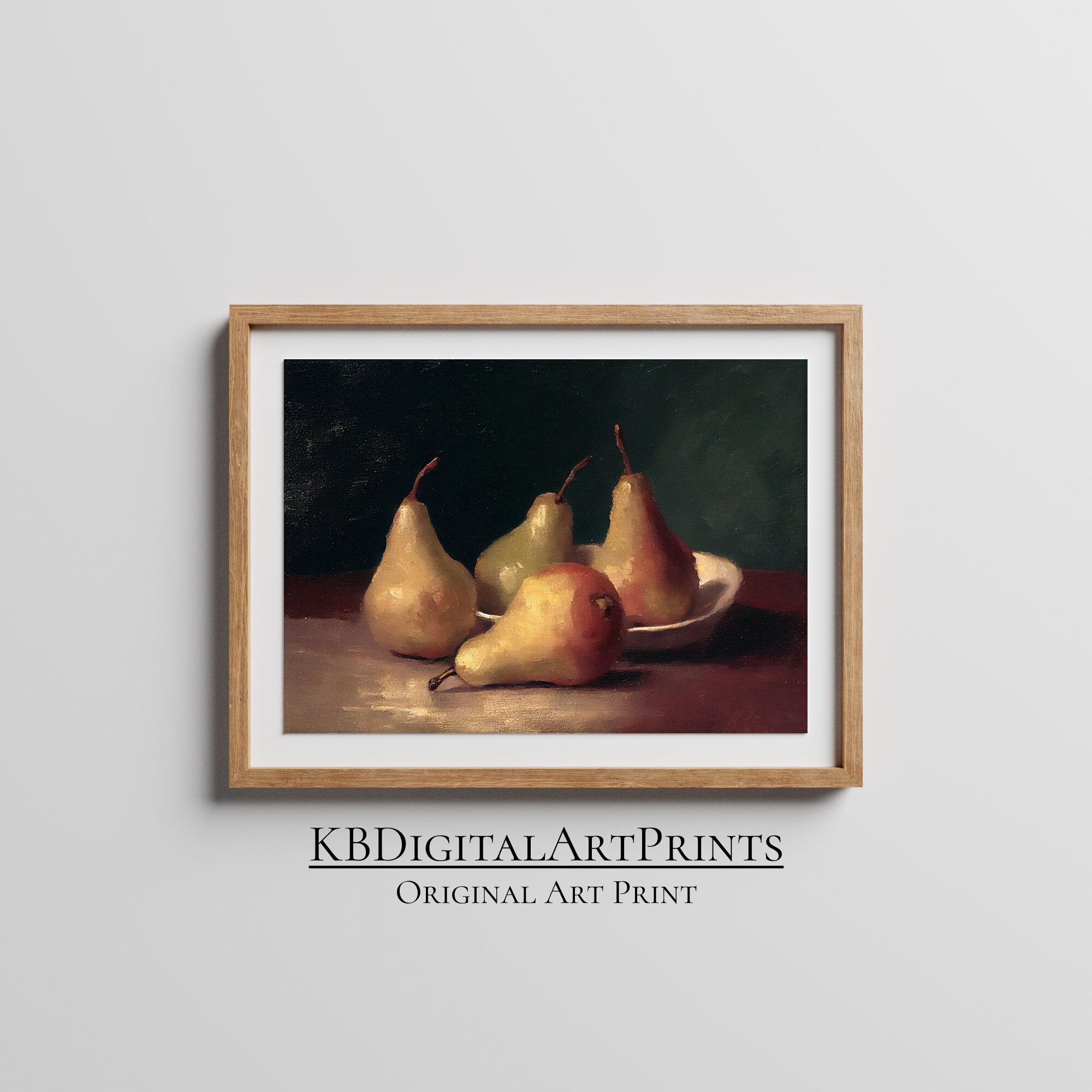 Printable Still Life Pear Oil Painting, Vintage Farmhouse Decor ...