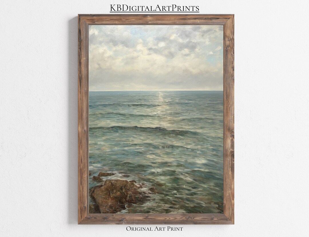 Sea View Digital Art Print, Rustic Coastal, Muted Seascape, Vintage ...