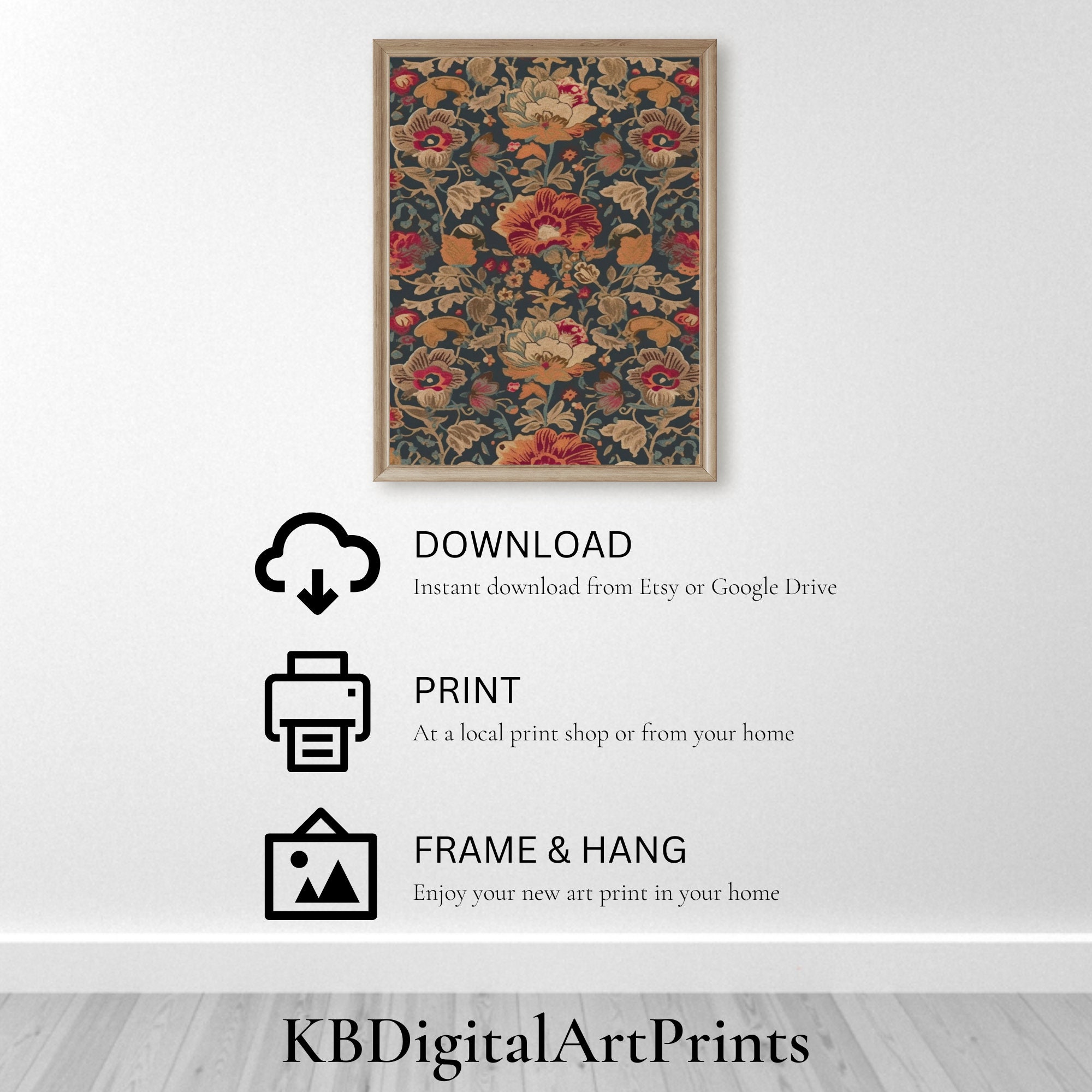 Printable Elegant Floral Tapestry Wall Art, Antique Textile Art ...