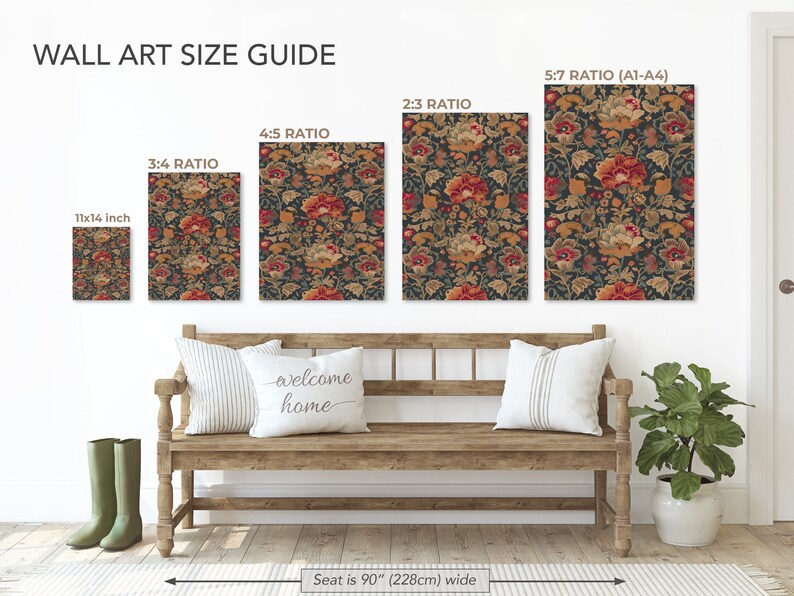 Printable Elegant Floral Tapestry Wall Art, Antique Textile Art ...