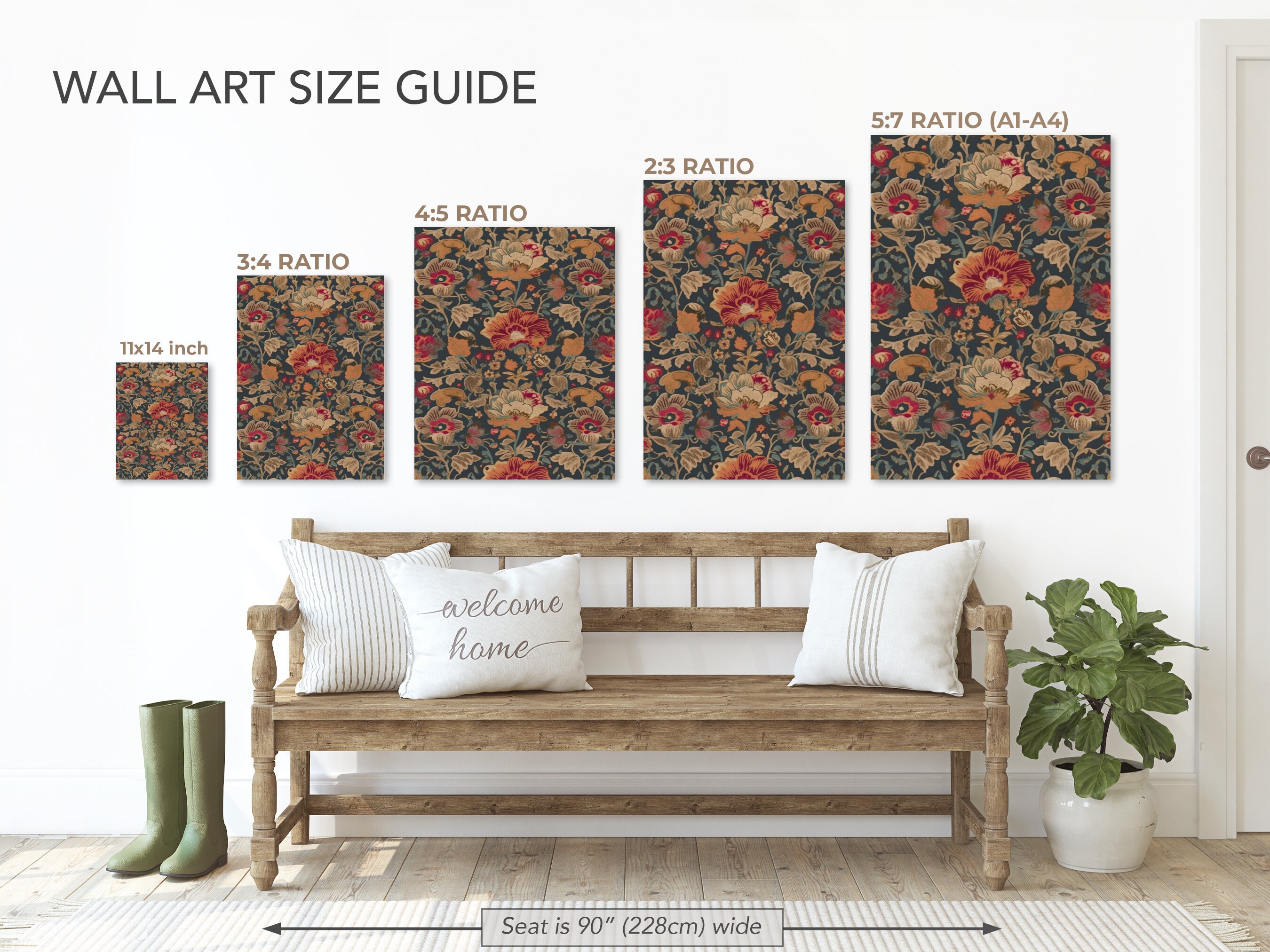 Printable Elegant Floral Tapestry Wall Art, Antique Textile Art ...