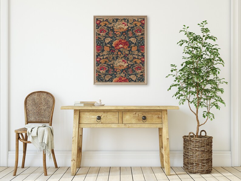 Printable Elegant Floral Tapestry Wall Art, Antique Textile Art ...