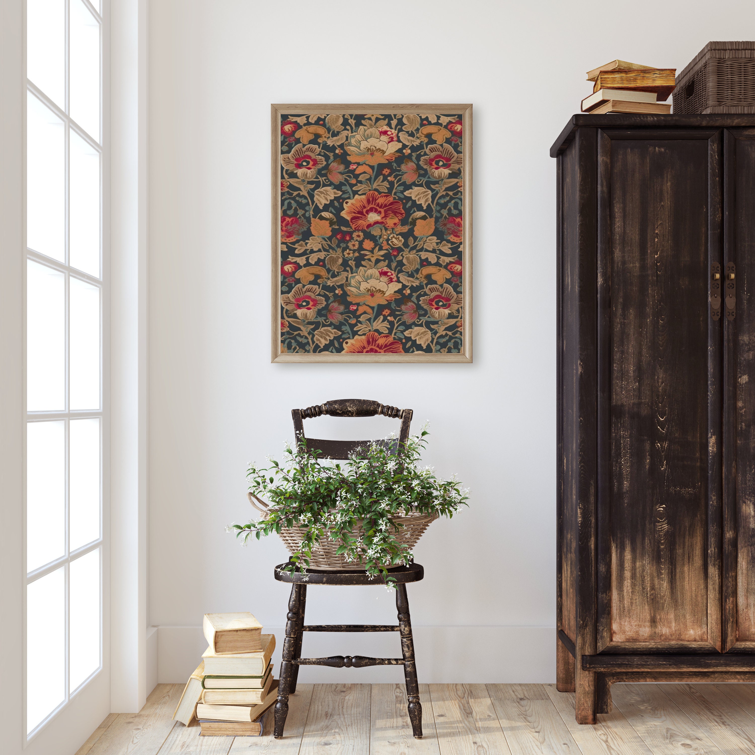 Printable Elegant Floral Tapestry Wall Art, Antique Textile Art ...