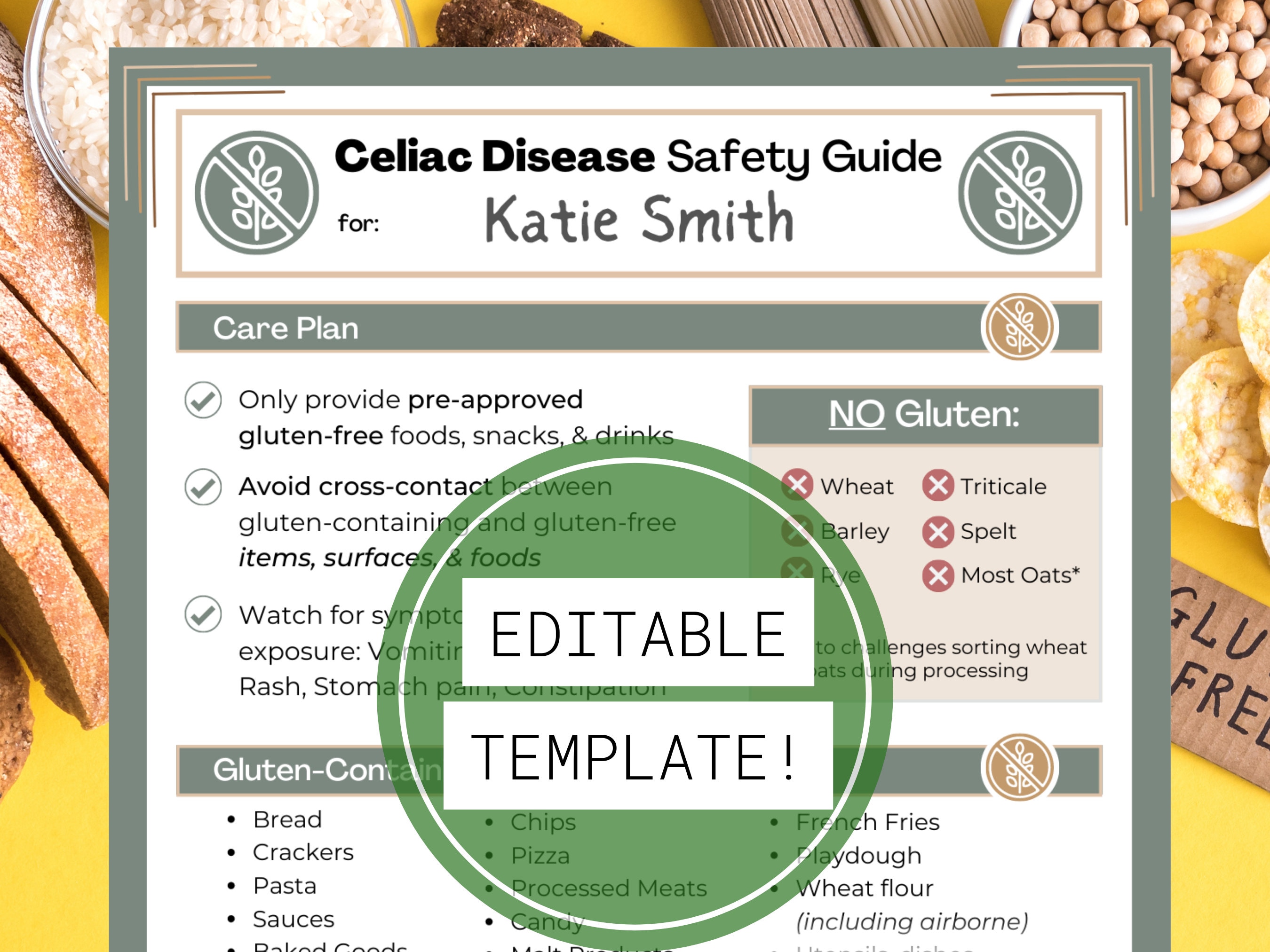 Gluten Free Kid • Celiac Disease Safety Guide Sheet for Kid • Canva ...