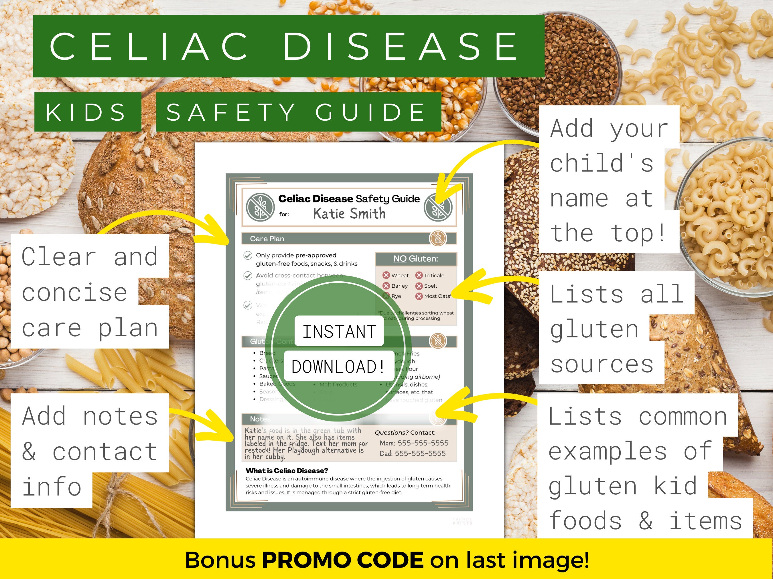 Gluten Free Kids • Celiac Disease Safety Guide Sheet for Kids • Gluten ...