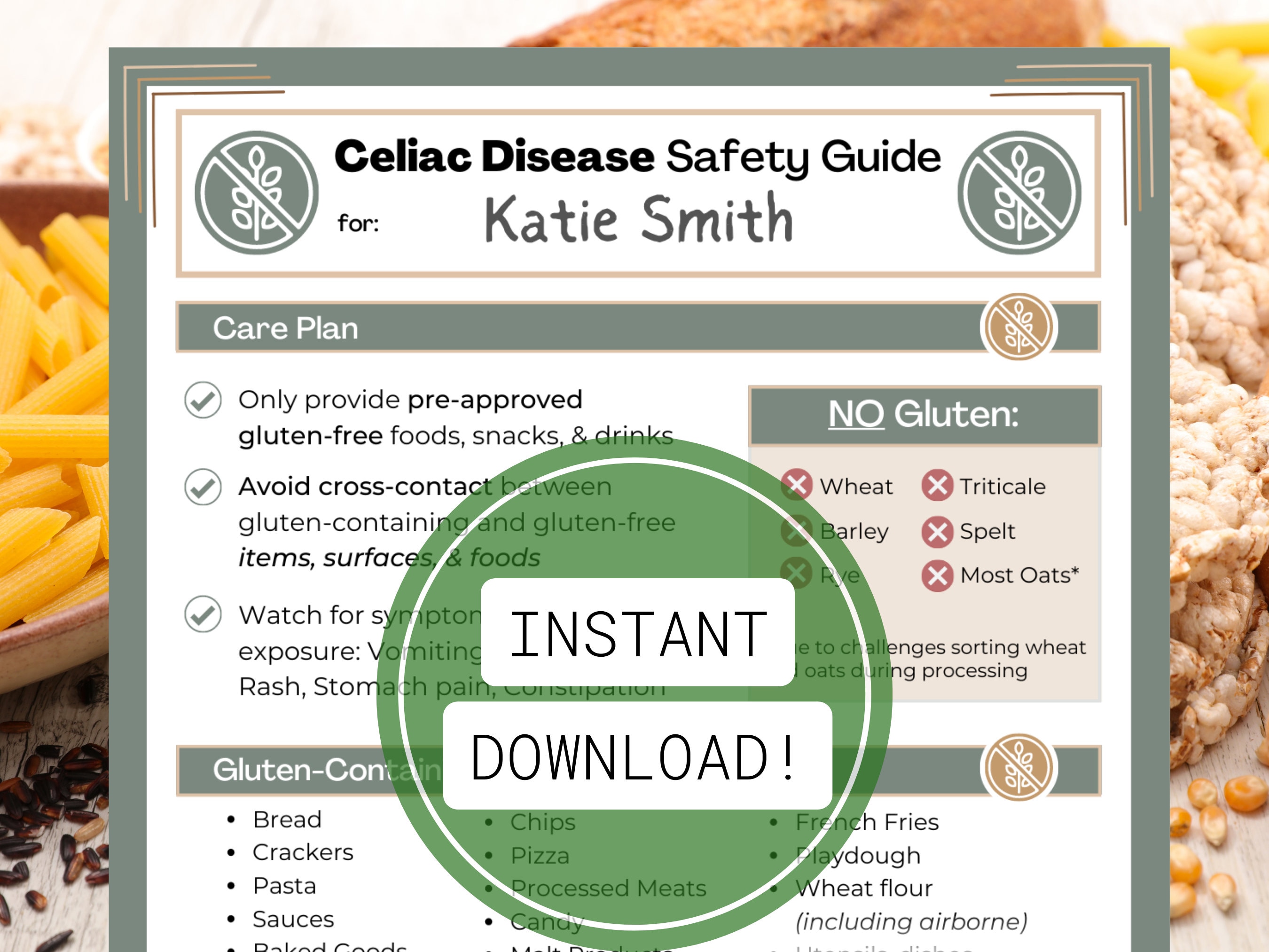 Gluten Free Kids • Celiac Disease Safety Guide Sheet for Kids • Gluten ...