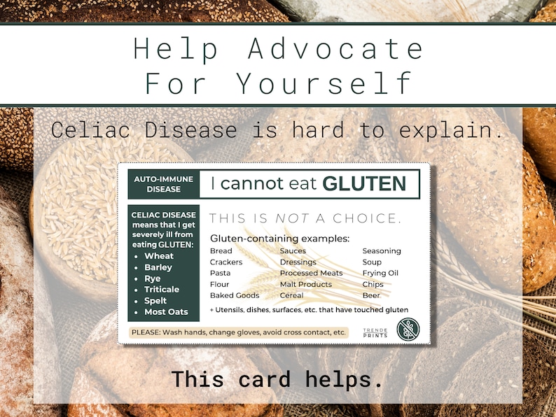 Celiac Disease Card for Restaurants and Travel, Gluten-free Diet Food List, Gluten Free Medical ...