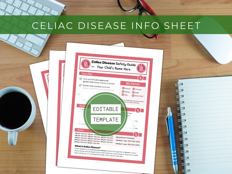 Celiac Disease Information Sheet for Kid, Gluten Free Kid, Gluten Free ...