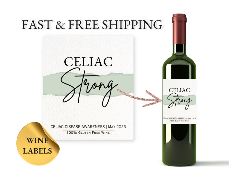 Celiac Disease Awareness Month May 2023, Wine Bottle Label, 100% Gluten ...